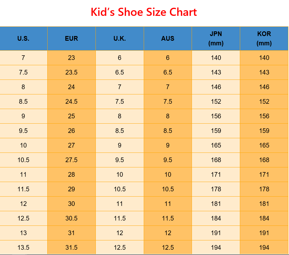 Children Shoe Size By Age Chart Shoe Size Chart Kids Toddler Size 